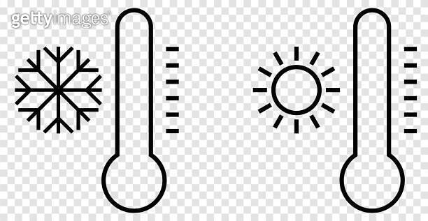 Hot and cold temperature thermometers line icons 이미지 (2092497682) - 게티이미지뱅크
