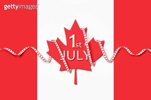 Canada Day 1st of July Background. Red maple leaf with Canada flag ...