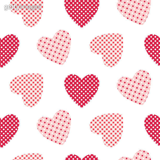 Seamless pattern hearts in polka dots textures in different red and ...
