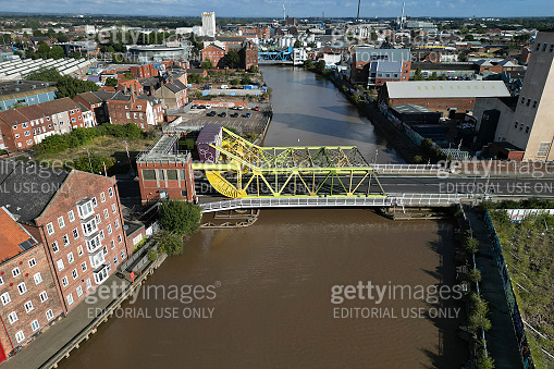 aerial view of Drypool Bridge, structural damage has closed the bridge ...