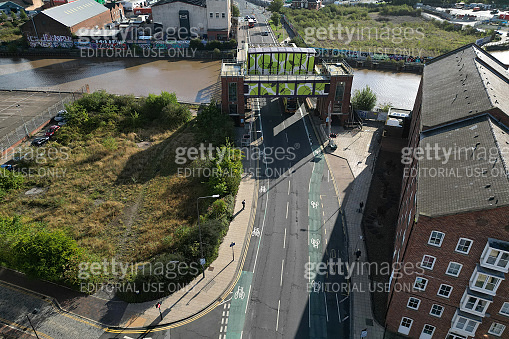 aerial view of Drypool Bridge, structural damage has closed the bridge ...