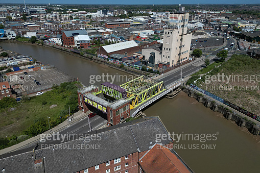 aerial view of Drypool Bridge, structural damage has closed the bridge ...
