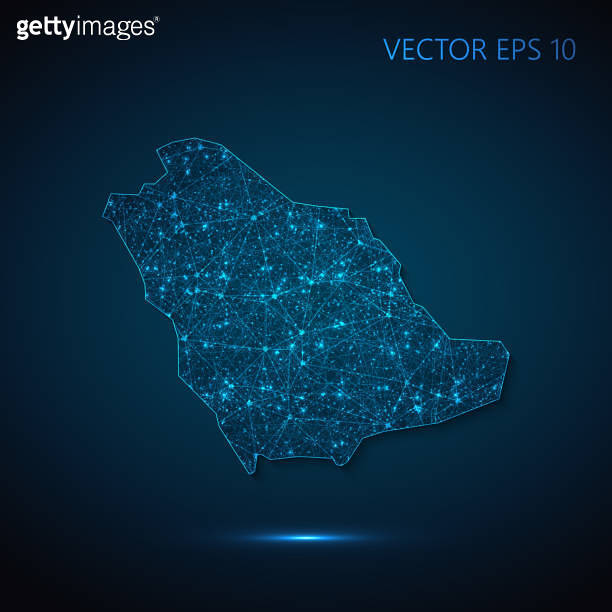 Saudi Arabia map created from lines and bright points in the form of ...