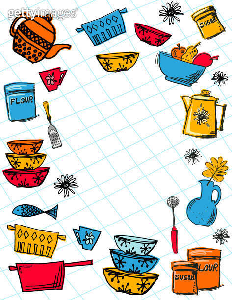 Retro Cooking Kitchen Cookbook Border 이미지 (2165232157) - 게티이미지뱅크