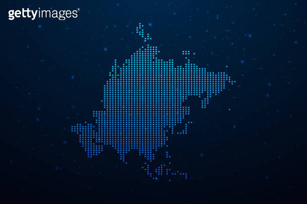 Asia Continent dotted map in futuristic style, glowing outline made of ...