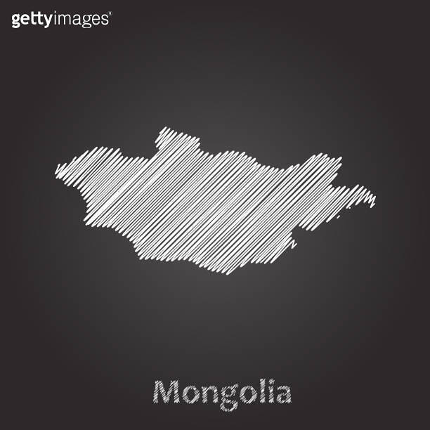 Mongolia Map hand drawn white scribble sketch on black background ...
