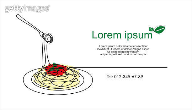 Continuous one line drawing of delicious spaghetti with with tomato ...