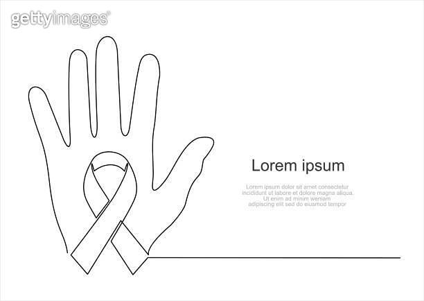 Continuous one line drawing hand holding ribbon and giving support to ...
