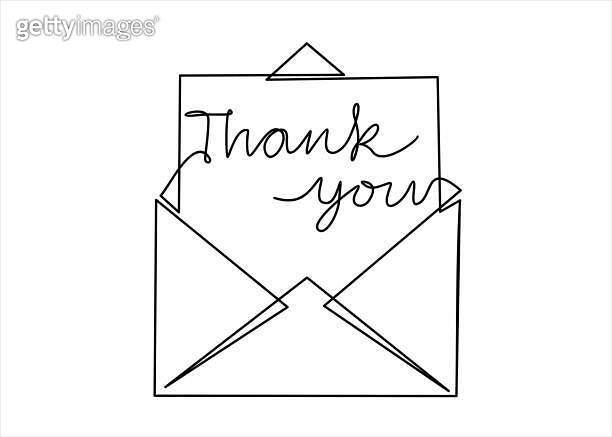 Continuous one line drawing of envelope with inscription"Thank you ...