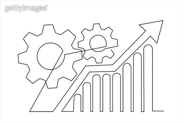 Continuous one single line drawing Productivity bar chart with gear ...