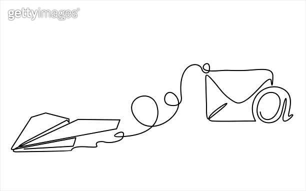 continuous one line drawing of Email message post letter send ...