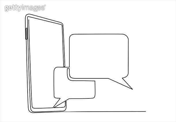 Continuous one line drawing of a chat messages on smartphone. Chat on ...