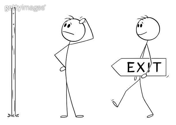 Person Looking for Exit, Vector Cartoon Stick Figure Illustration ...