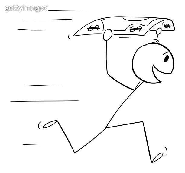 Person Running With Dollar Bill, Vector Cartoon Stick Figure ...