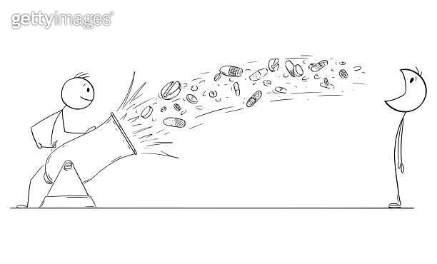 Overuse of Medicine or Drugs, Vector Cartoon Stick Figure Illustration ...
