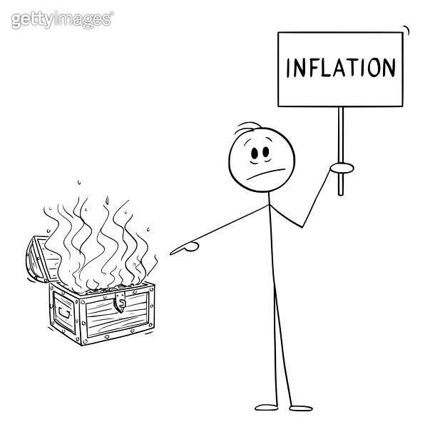 Inflation, Money in Treasure Chest Are Burning, Vector Cartoon Stick ...