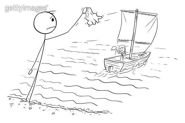 Boat Sails Away with Woman, Goodbye, Vector Cartoon Stick Figure ...