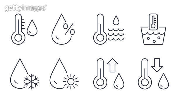 Line icons water temperature. Vector symbols of high and low ...