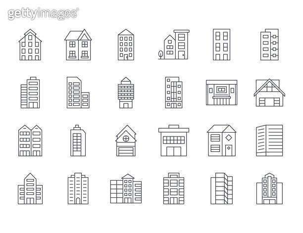 Vector icons of residential buildings. Set line symbols editable stroke ...