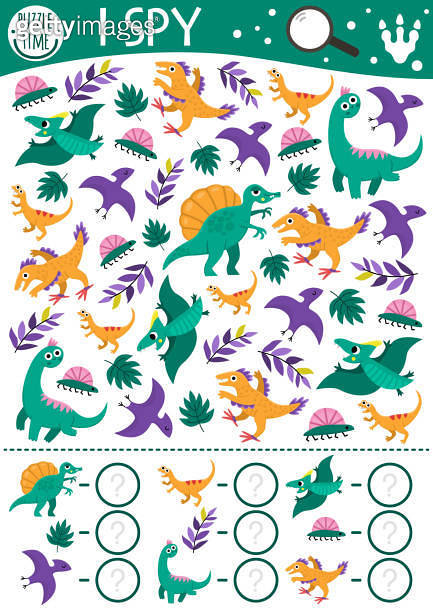 Dinosaur I spy game for kids. Searching and counting activity with ...
