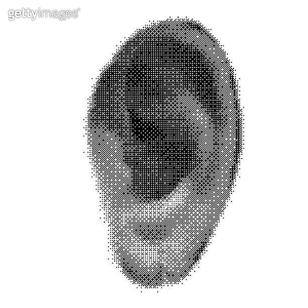 Square pixel art ear isolated. Realistic human ear made of small ...