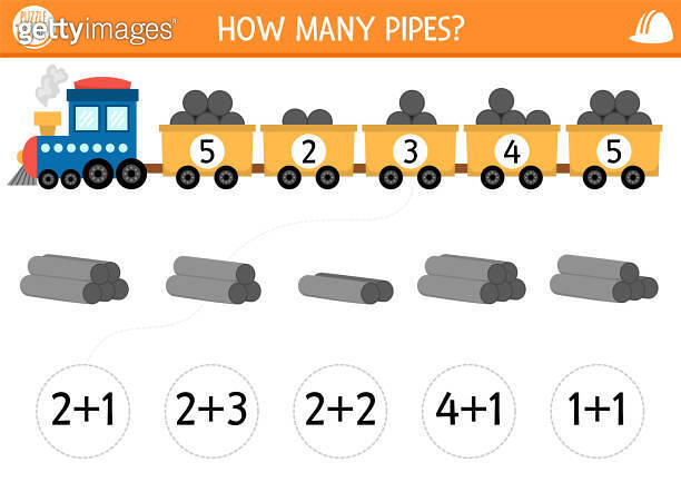 How many pipes game with cute freight train Construction site math ...