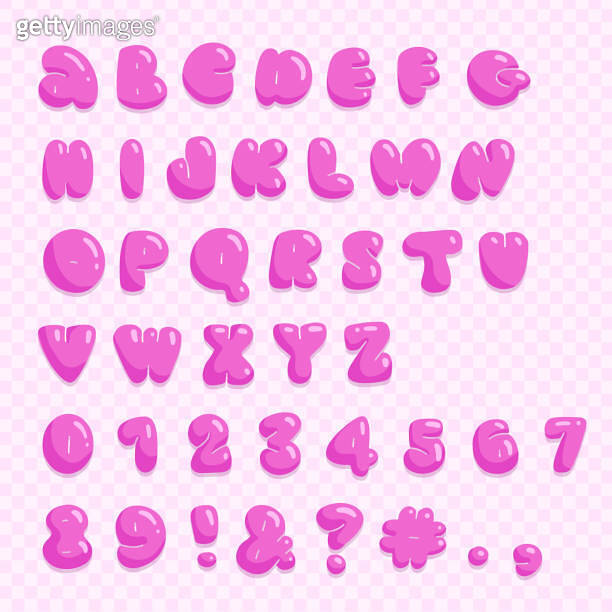 Glossy 3D imitation bubble font in Y2K style - pink English alphabet ...
