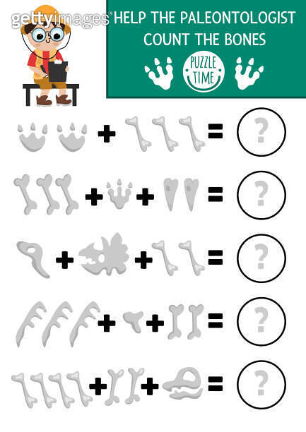 Counting game with cute paleontologist and dinosaur bones. Math ...