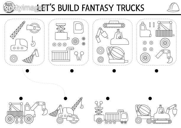 Construction site black and white matching, logical activity with ...