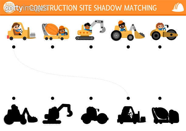 Construction site shadow matching activity with special transport ...