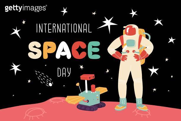 International Space Day concept banner, poster, background. Star ...