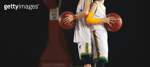Young Basketball Players on Holding Balls in Hands. Youth Basketball ...