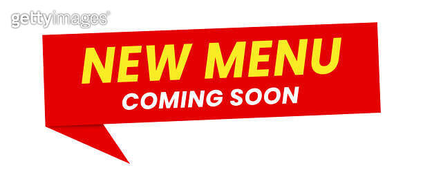 New Menu Coming Soon Sign, Template, Label, Sticker, Vector ...