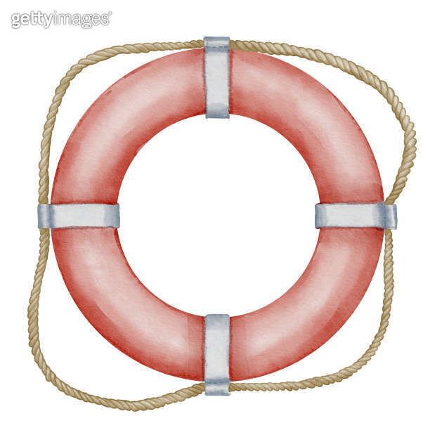 Lifebuoy watercolor illustration. Drawing of round life Preserver ...