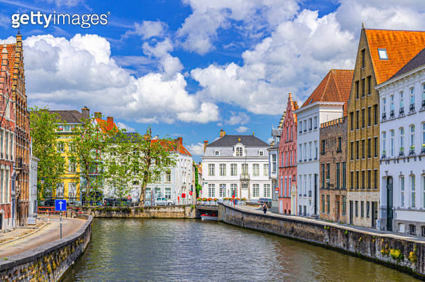 Spiegelrei water canal of Reie river with Strobrug bridge, medieval ...