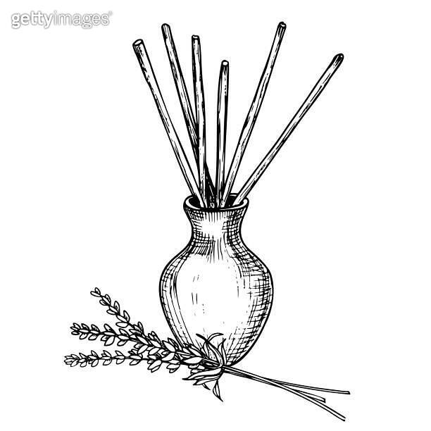 Diffuser with Lavender Vector illustration. Drawing of refresher with ...