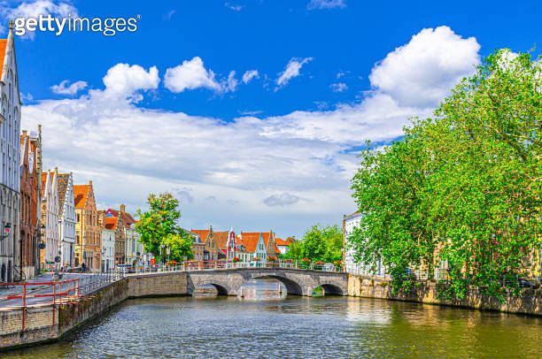 Langerei water canal of Reie river with Carmersbrug Carmelite Bridge ...