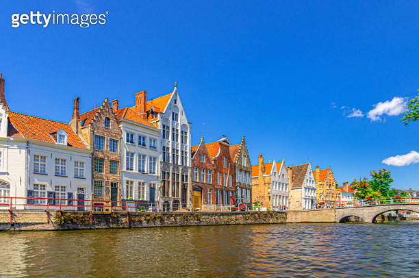 Langerei water canal of Reie river with Carmersbrug Bridge, medieval ...