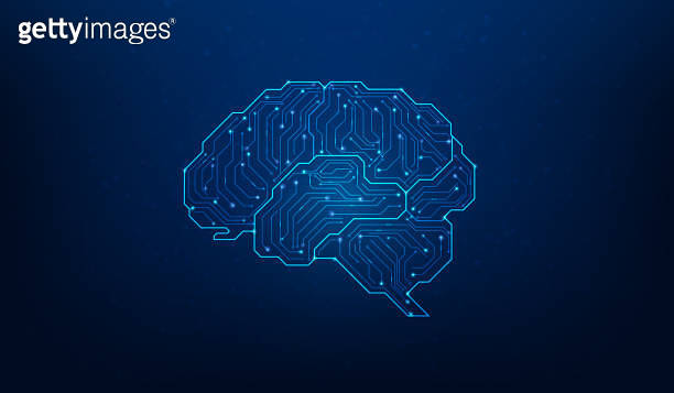 brain idea technology digital ai line and dot on blue background ...