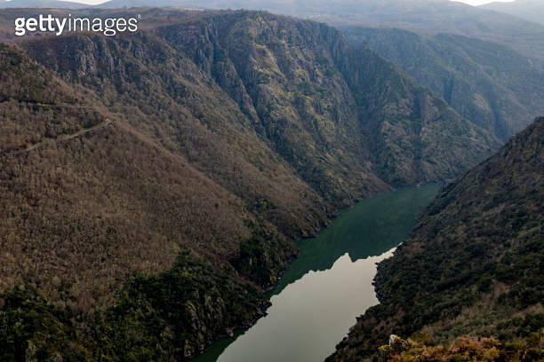 spectacular view of the Sil River canyon and its reflection in the ...