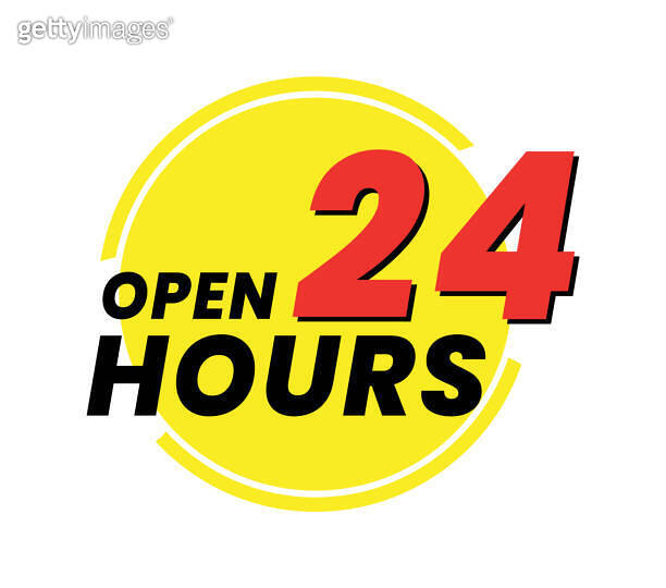 Open 24 Hours Sign, Sticker, Label, Icon, Template, Vector Illustration ...