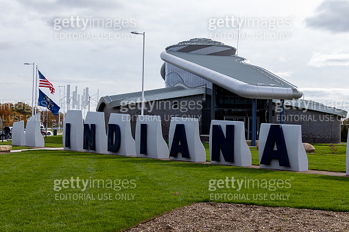 Giant Indiana letter sign stands prominently at a rest area ...