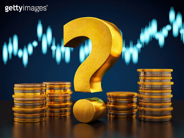 Question Mark On Top Of Coin Stacks Before Blue Financial Graph ...