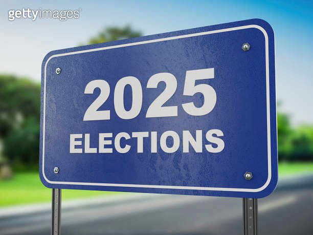 2025 Elections Ahead Road Sign (2164916511) 일러스트, 무료 일러스트 - 게티이미지뱅크