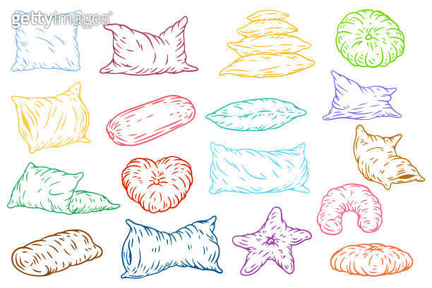 Set pillows different form in hand draw sketch style. Collection vivid ...