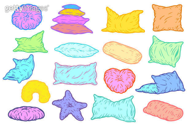 Set pillows different form in hand draw sketch style. Collection vivid ...