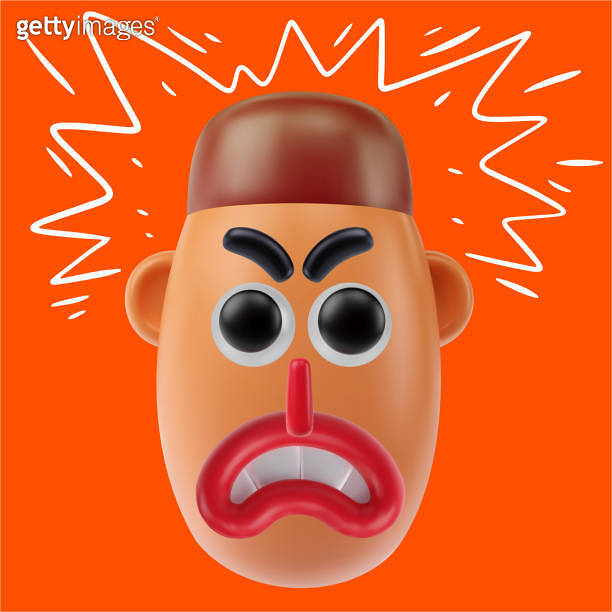 Funny cartoon head angry boy or men in realistic 3d style. Bright ...