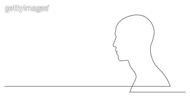Continuous line drawing of a human head. Contour of male profile drawn ...