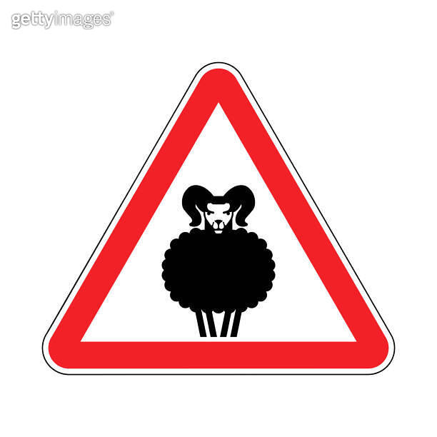 Attention Ram. Red road sign. Caution Sheep (2153385458) 일러스트, 무료 일러스트 ...