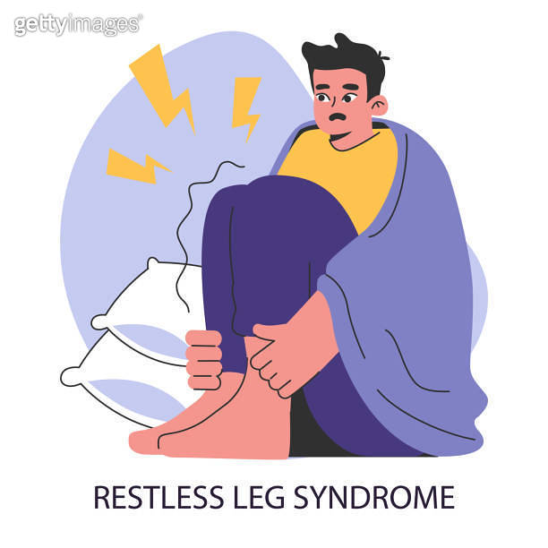Restless legs syndrome or RLS. Nighttime problem. Insomniac man with ...
